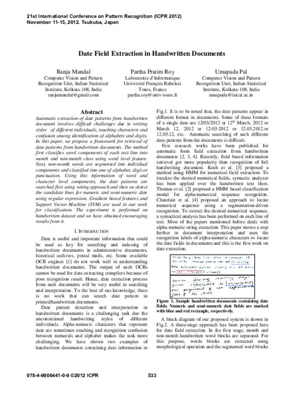 (PDF) Date field extraction in handwritten documents