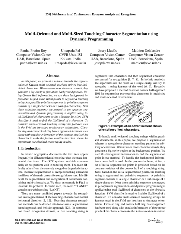 Pdf Multi Oriented And Multi Sized Touching Character Segmentation Using Dynamic Programming