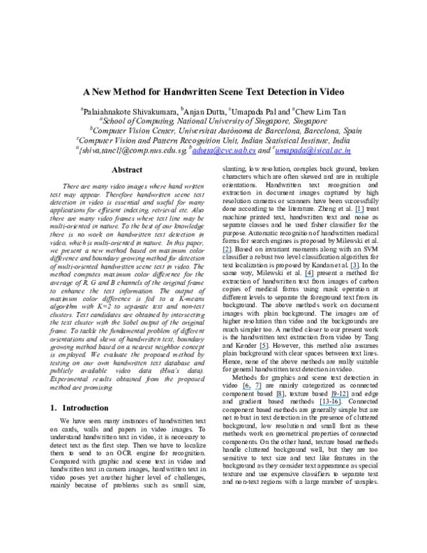 (PDF) A New method for Handwritten scene text detection in video