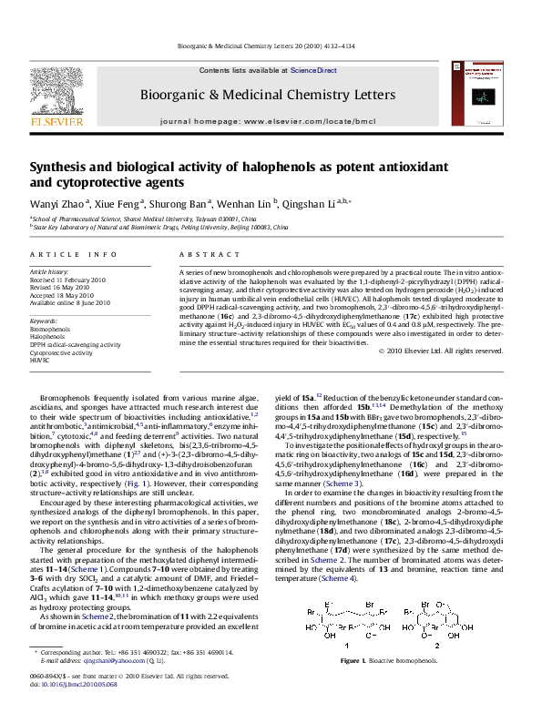 (PDF) Synthesis and biological activity of halophenols as potent ...
