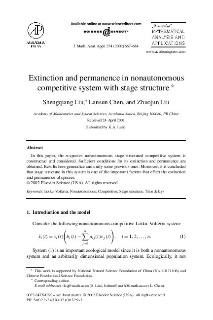 (PDF) Extinction and permanence in nonautonomous competitive system ...