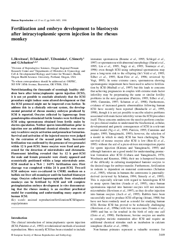 (PDF) Fertilization and embryo development to blastocysts after ...