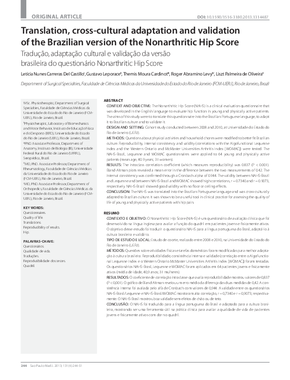 Pdf Translation Cross Cultural Adaptation And Validation Of The Portuguese Version Of The