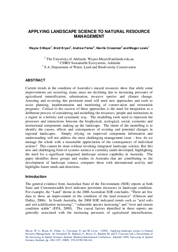 (PDF) APPLYING LANDSCAPE SCIENCE TO NATURAL RESOURCE MANAGEMENT