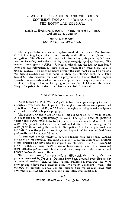 (PDF) STATUS OF THE ADULTS' AND CHILDREN'S COCHLEAR IMPLANT PROGRAMS AT ...