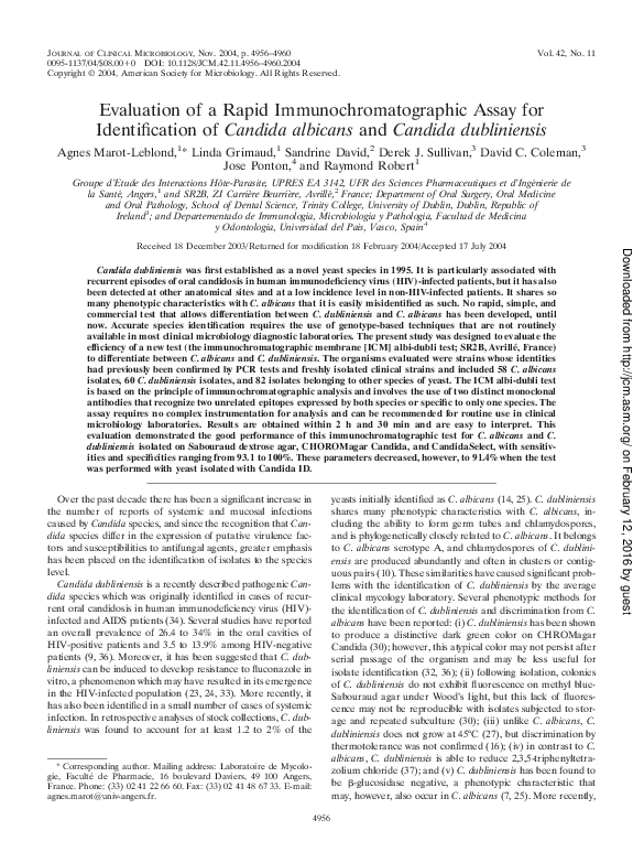 (PDF) Evaluation of a Rapid Immunochromatographic Assay for Identification of Candida albicans ...