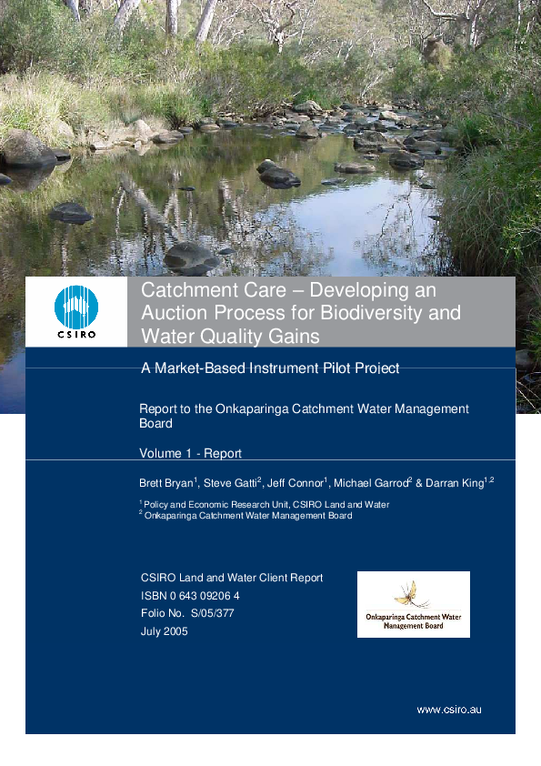 (PDF) Catchment care-developing an auction process for biodiversity and ...