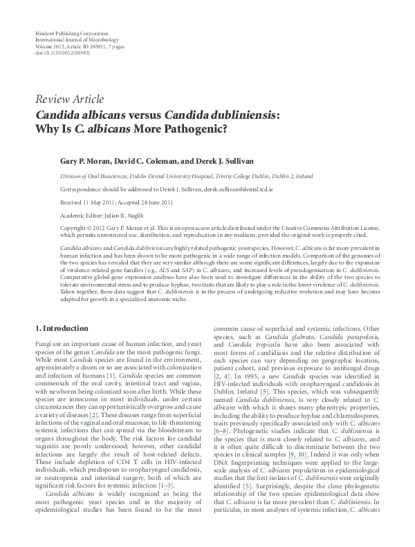 (PDF) Candida albicans versus Candida dubliniensis: Why Is C. albicans ...