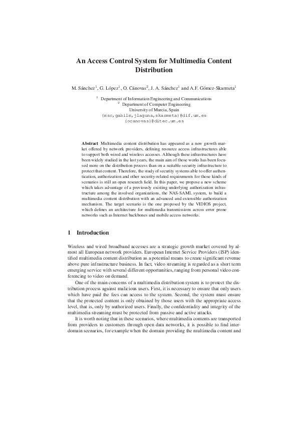 (PDF) An Access Control System for Multimedia Content Distribution