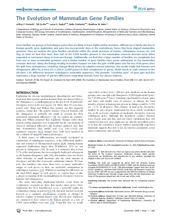 (PDF) The evolution of mammalian gene families