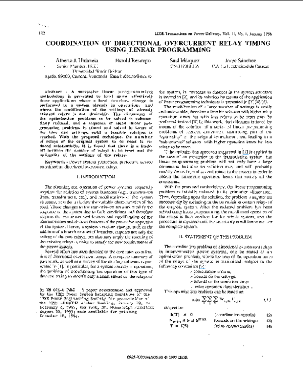Pdf Coordination Of Directional Overcurrent Relay Timing Using Linear Programming