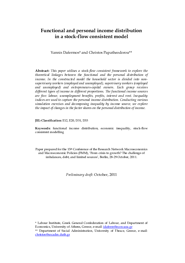 (PDF) Functional and personal income distribution in a stock-flow ...