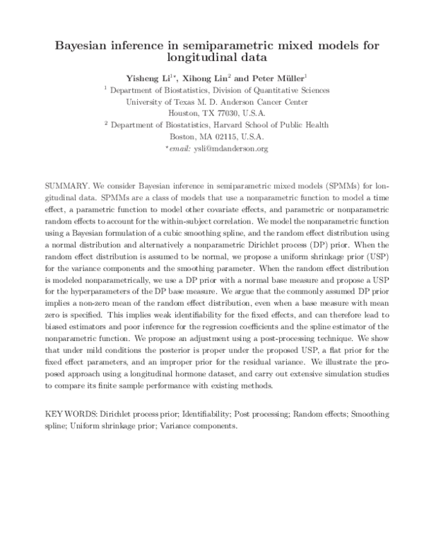 Pdf Bayesian Inference In Semiparametric Mixed Models For