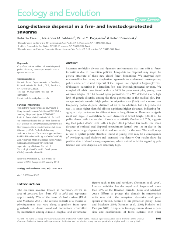 (PDF) Long-distance dispersal in a fire- and livestock-protected savanna