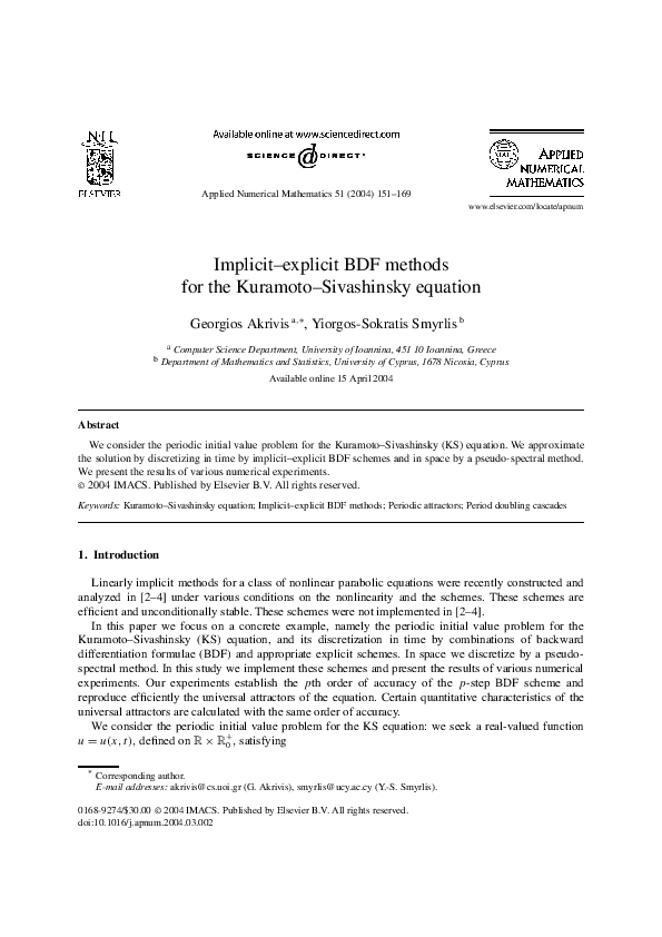 (PDF) Implicit–explicit BDF methods for the Kuramoto–Sivashinsky equation