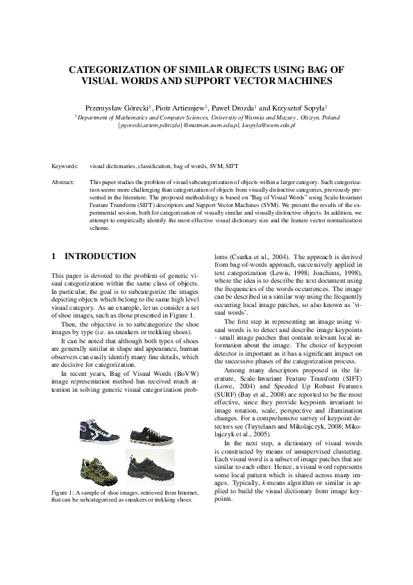 (PDF) Categorization of Similar Objects Using Bag of Visual Words and Support Vector Machines