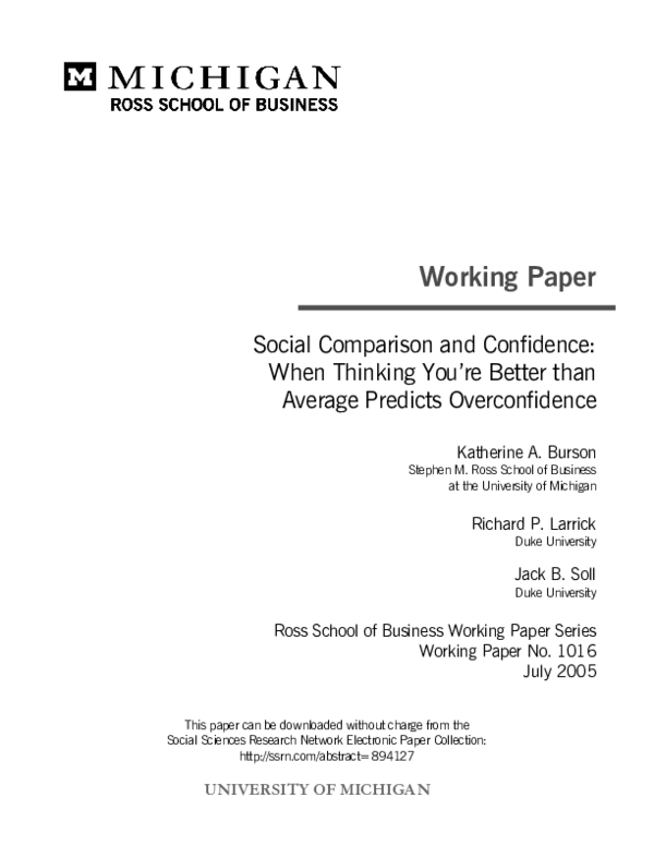 (PDF) Social comparison and confidence: When thinking you’re better ...