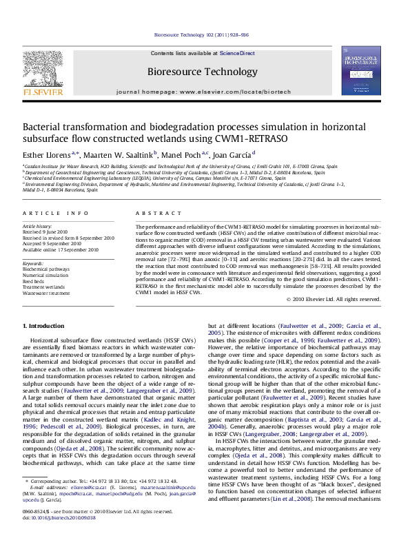 (PDF) Bacterial transformation and biodegradation processes simulation in horizontal subsurface ...