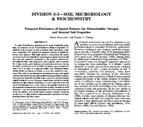 (PDF) Temporal Persistence of Spatial Patterns for Mineralizable Nitrogen and Selected Soil ...