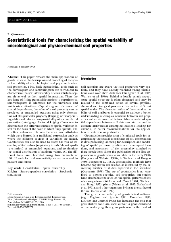 (PDF) Geostatistical tools for characterizing the spatial variability of microbiological and ...