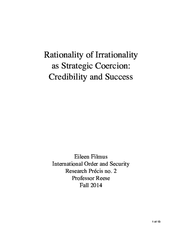 (PDF) The Rationality of Irrationality as Strategic Coercion ...