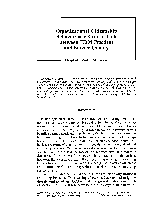 (PDF) Organizational citizenship behavior as a critical link between HRM practices and service ...