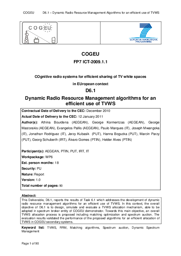 Pdf Dynamic Radio Resource Management Algorithms For An Efficient Use Of Tvws