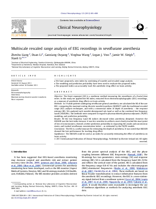 (PDF) Multiscale rescaled range analysis of EEG recordings in sevoflurane anesthesia