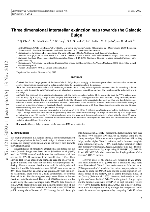 (PDF) Three-dimensional interstellar extinction map toward the Galactic bulge