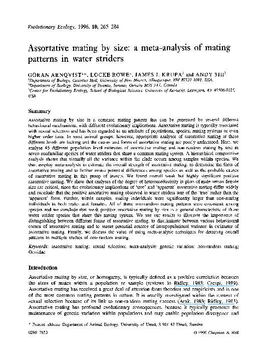 (PDF) Assortative mating by size: a meta-analysis of mating patterns in ...