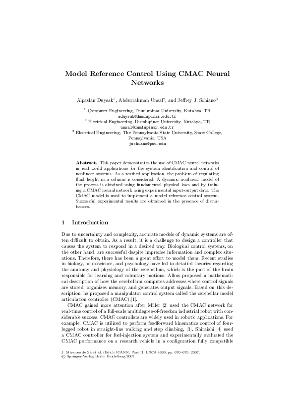 Model Reference Control Using CMAC Neural Networks