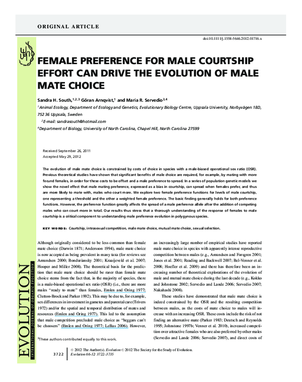 (PDF) FEMALE PREFERENCE FOR MALE COURTSHIP EFFORT CAN DRIVE THE ...