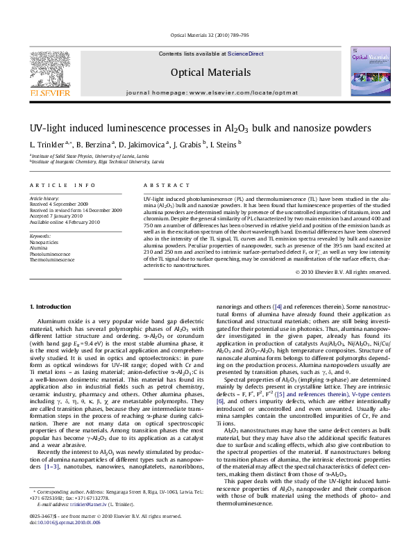 (PDF) UV-light induced luminescence processes in Al2O3 bulk and ...