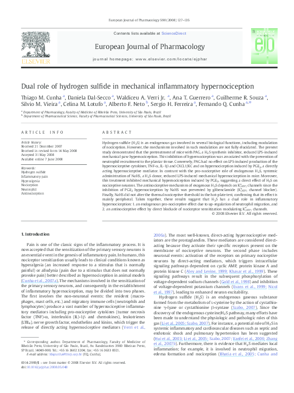(PDF) Dual role of hydrogen sulfide in mechanical inflammatory ...