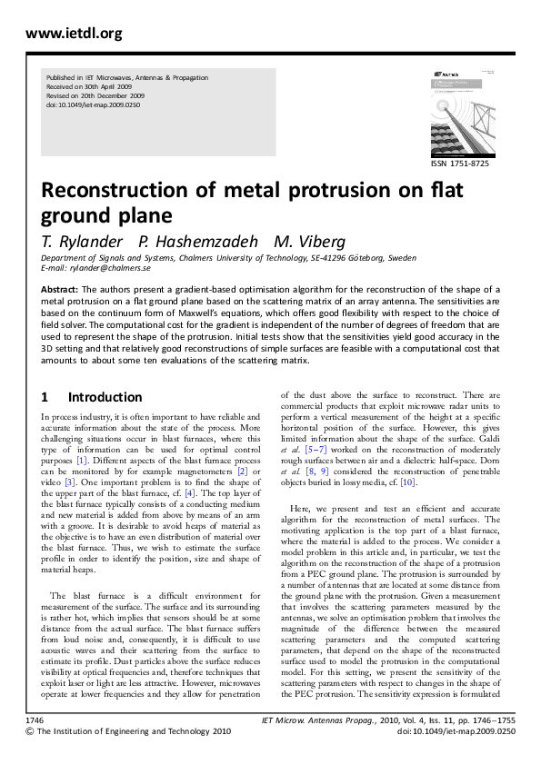 (PDF) Reconstruction of metal protrusion on flat ground plane