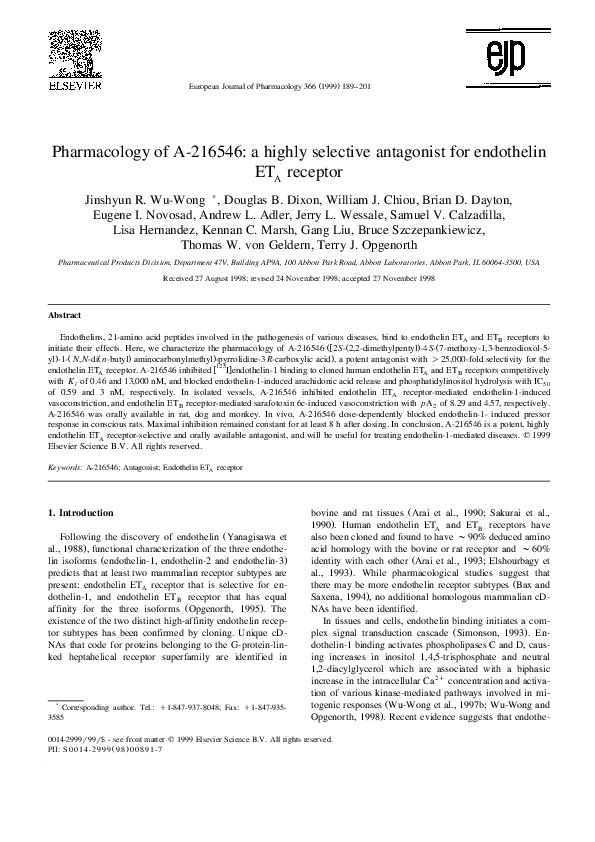 (PDF) Pharmacology of A-216546: a highly selective antagonist for ...