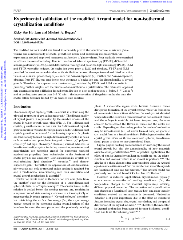 (PDF) Experimental validation of the modified Avrami model for non ...
