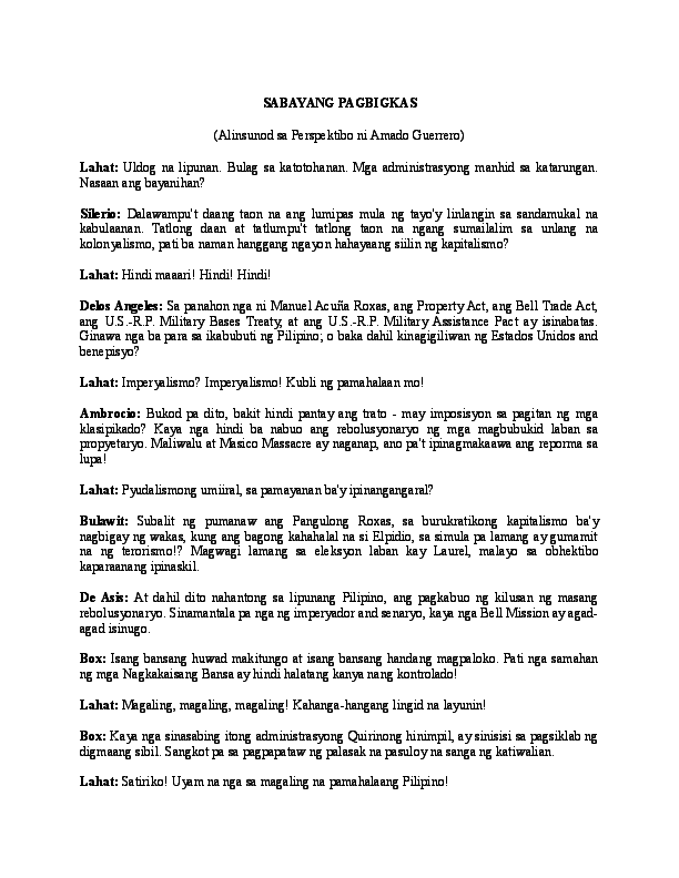 (DOC) SABAYANG PAGBIGKAS (Alinsunod sa Perspektibo ni Amado Guerrero)