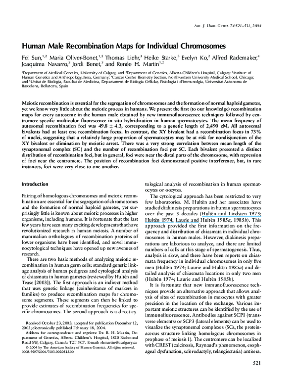 (PDF) Human Male Recombination Maps for Individual Chromosomes