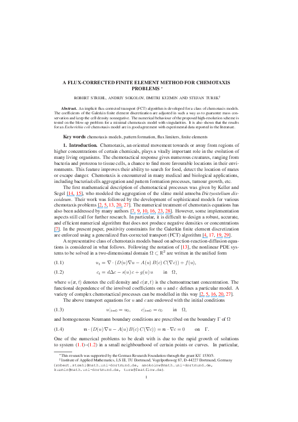 Pdf A Flux Corrected Finite Element Method For Chemotaxis Problems