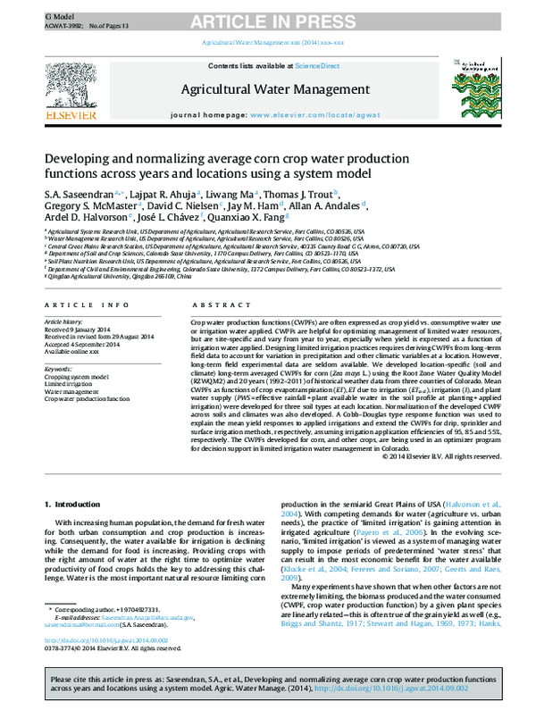 (PDF) Developing and normalizing average corn crop water production ...