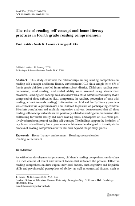 (PDF) Reading self concept and reading comprehension for middle grade ...