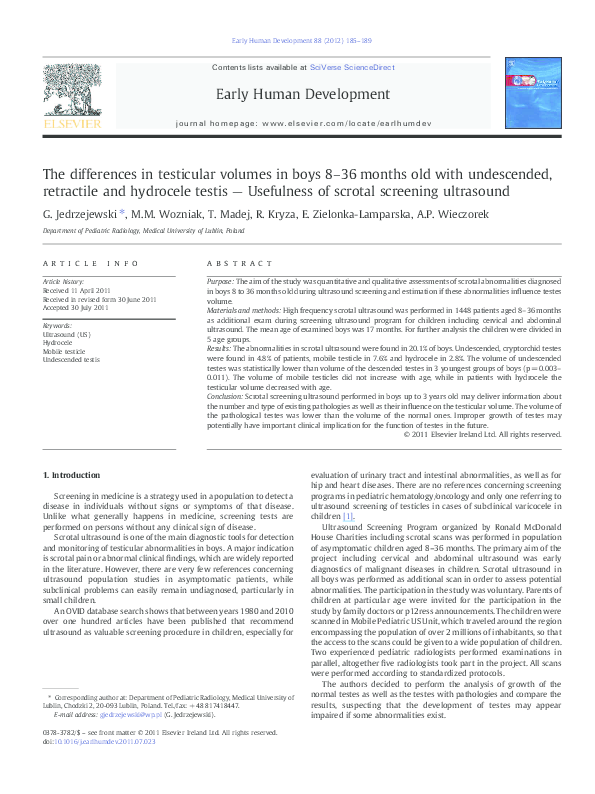 (PDF) The differences in testicular volumes in boys 8–36months old with ...