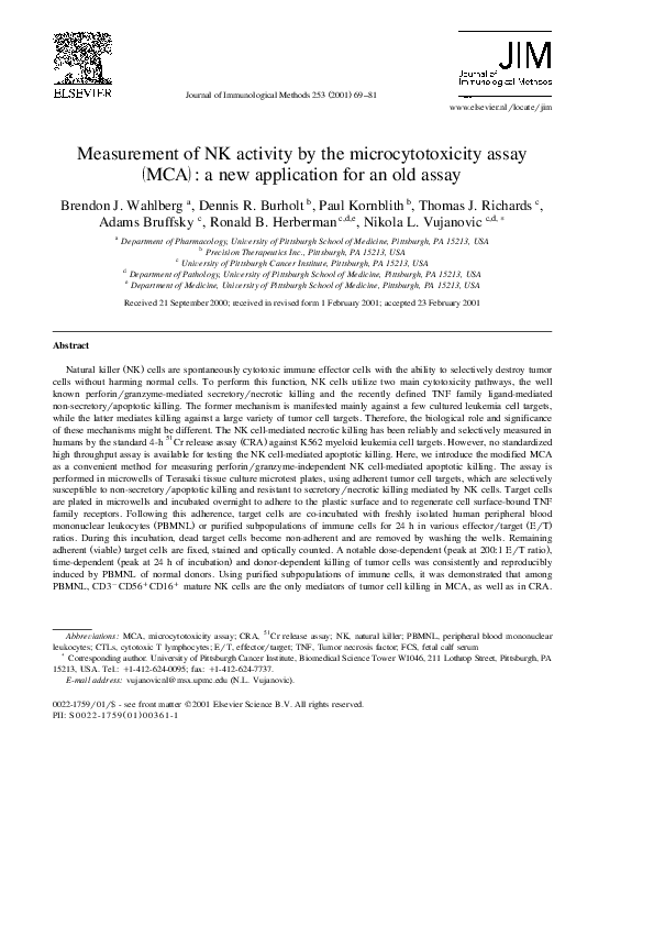 (PDF) Measurement of NK activity by the microcytotoxicity assay (MCA ...