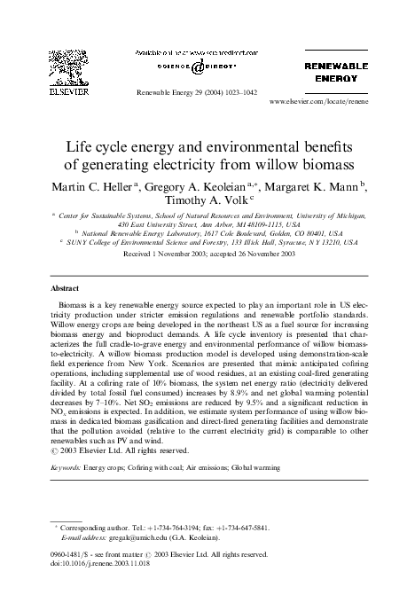 (PDF) Life cycle energy and environmental benefits of generating ...