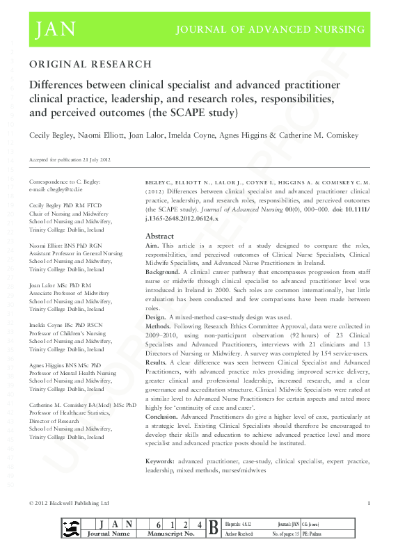 (PDF) Differences between clinical specialist and advanced practitioner ...