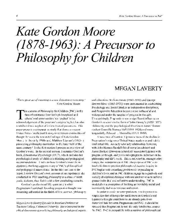 (PDF) Kate Gordon Moore (1878-1963): A Precursor to Philosophy for ...