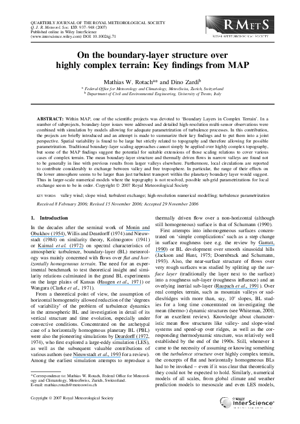Pdf On The Boundary Layer Structure Over Highly Complex Terrain Key Findings From Map