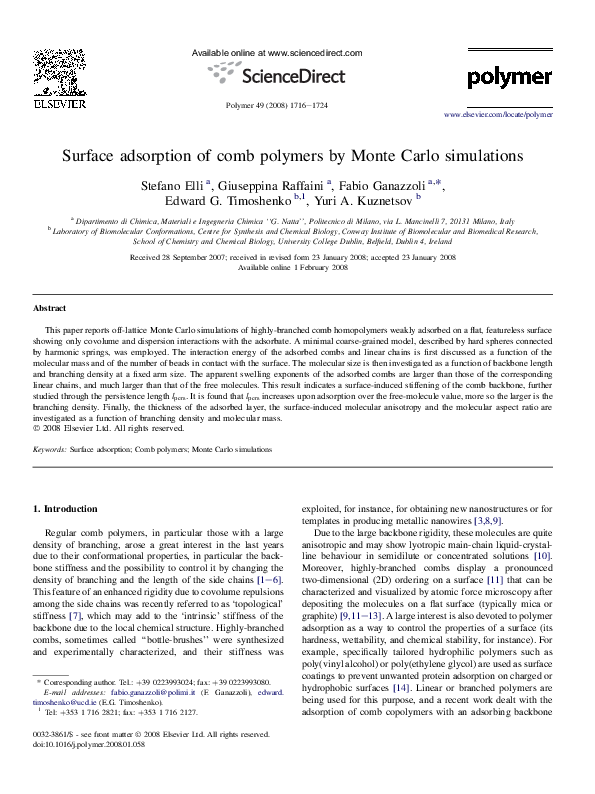 (PDF) Surface adsorption of comb polymers by Monte Carlo simulations