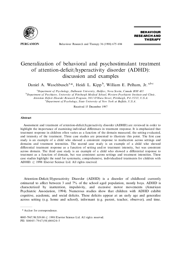 (PDF) Generalization of behavioral and psychostimulant treatment of ...